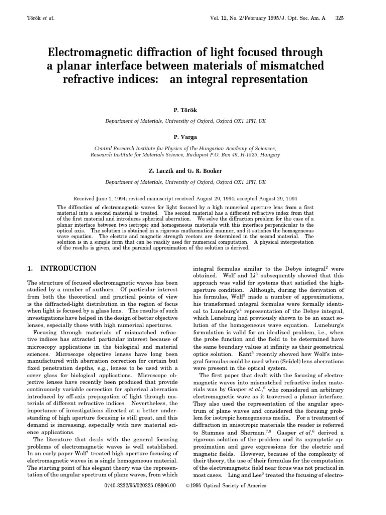 Electromagnetic Diffraction in Optical Systems. I. An Integral ...