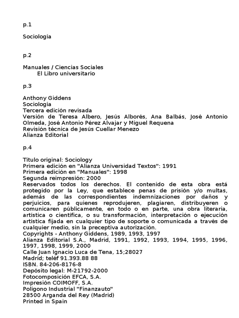 Giddens, Anthony - Manual de Sociologia | PDF | Conceptos psicologicos | Ciencias del comportamiento