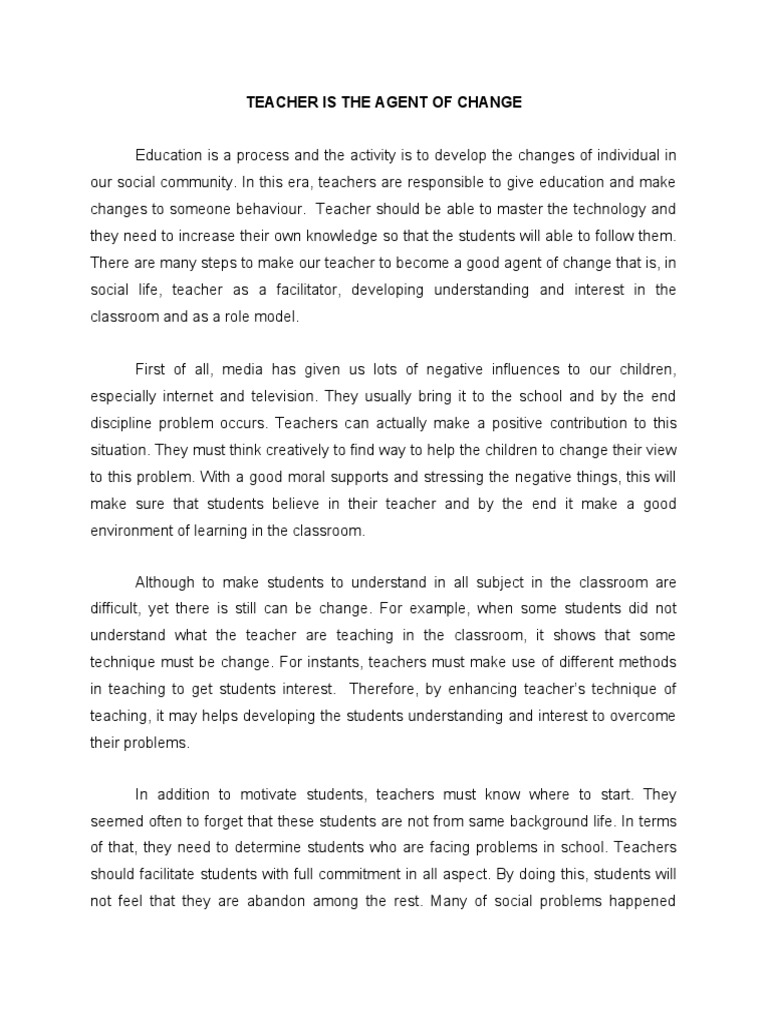 Teachers as Agents of Change in Education | PDF | Teachers | Motivation
