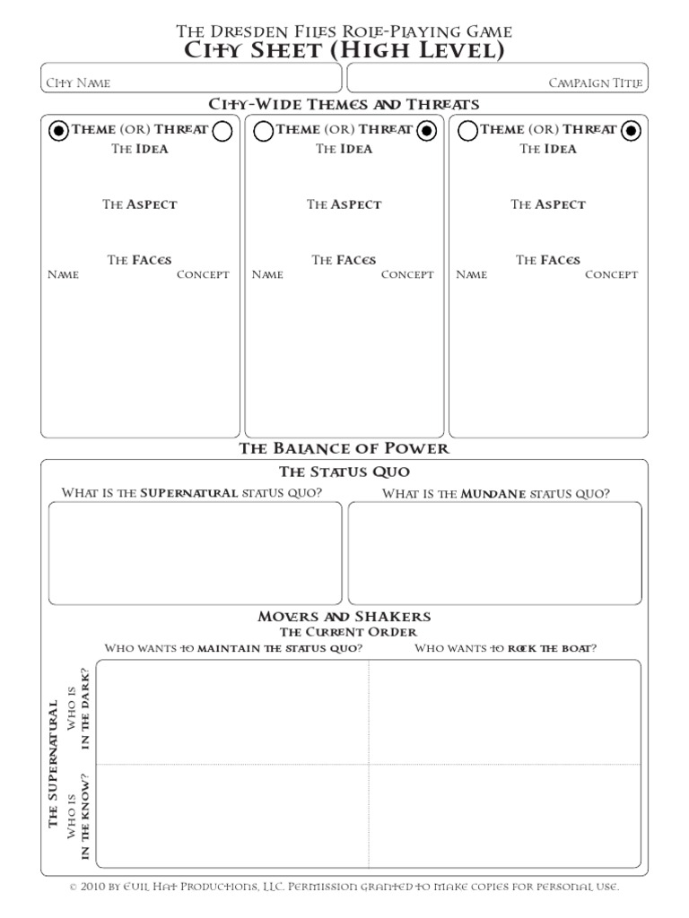 City Sheets High Level - Fillable | PDF