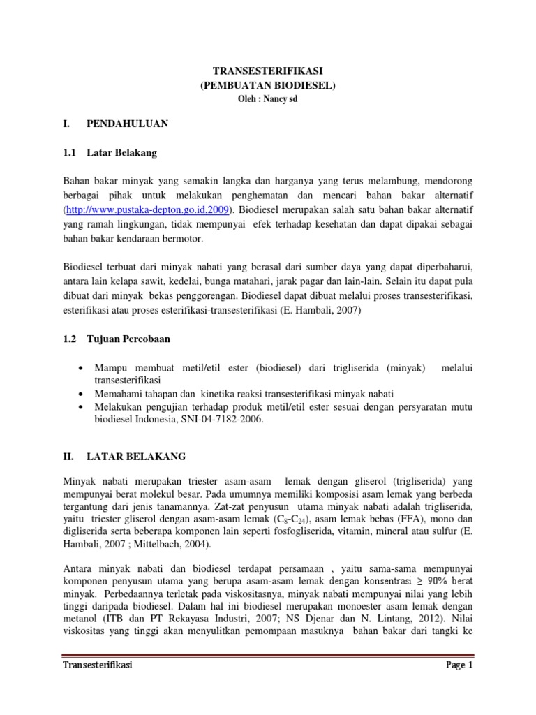 Modul Praktikum Transesterifikasi | PDF