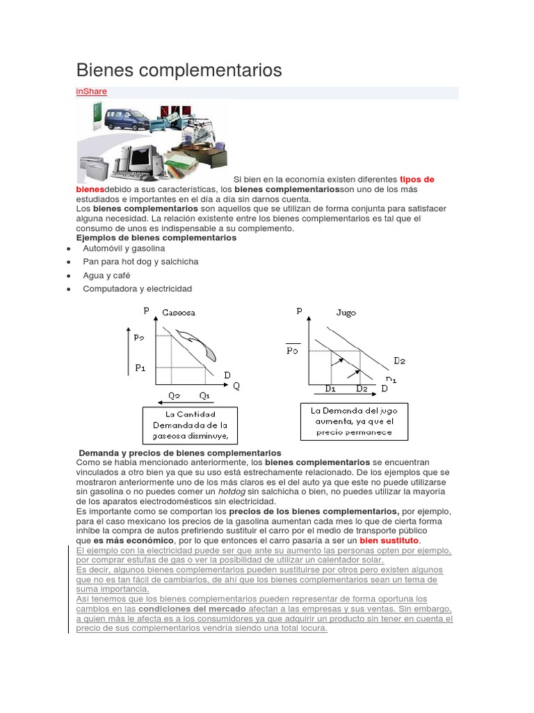 Bienes Complementarios | PDF | Curva de demanda | Oferta (economía)