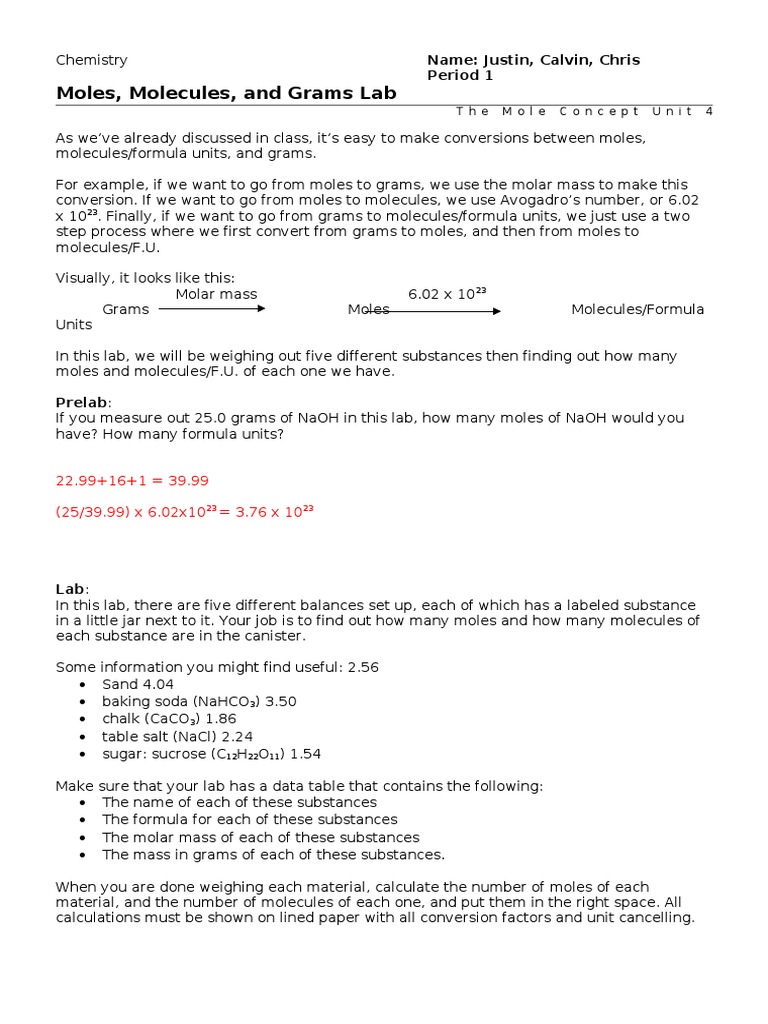 Moles and Molecules Lab Guide | PDF | Mole (Unit) | Molecules