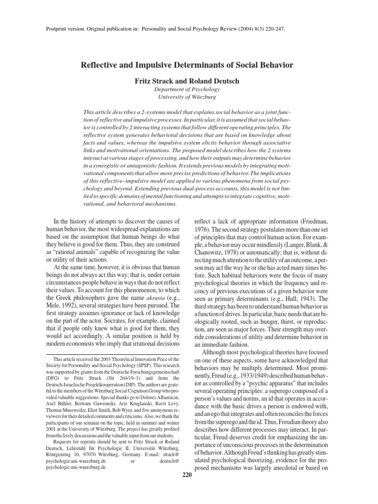 Reflective and Impulsive Determinants: A Dual-Process Model Integrating Cognitive, Motivational ...