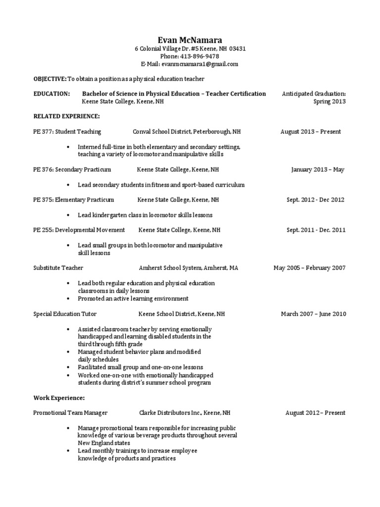 Physical Education Resume | PDF | Self-Improvement