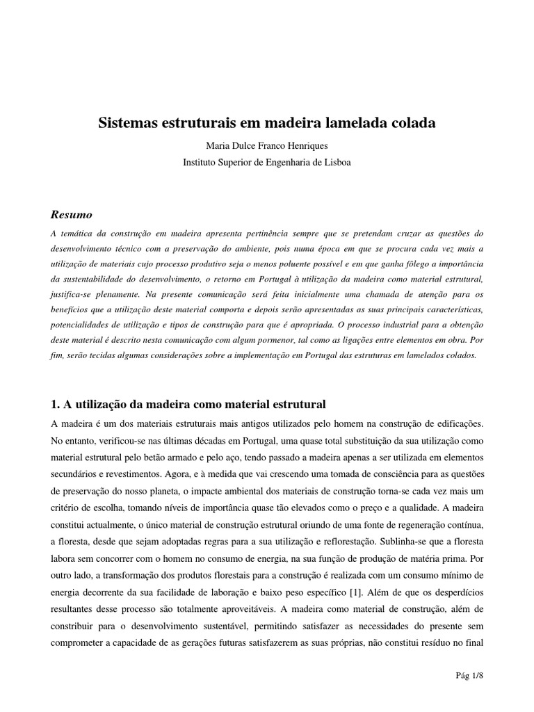 Sistemas Estruturais em Madeira Lamelada Colada | PDF | Madeira | Portugal