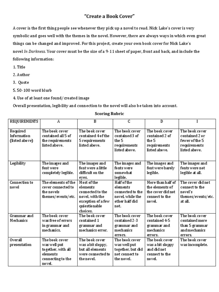 Create A Book Cover Scoring Rubric | PDF
