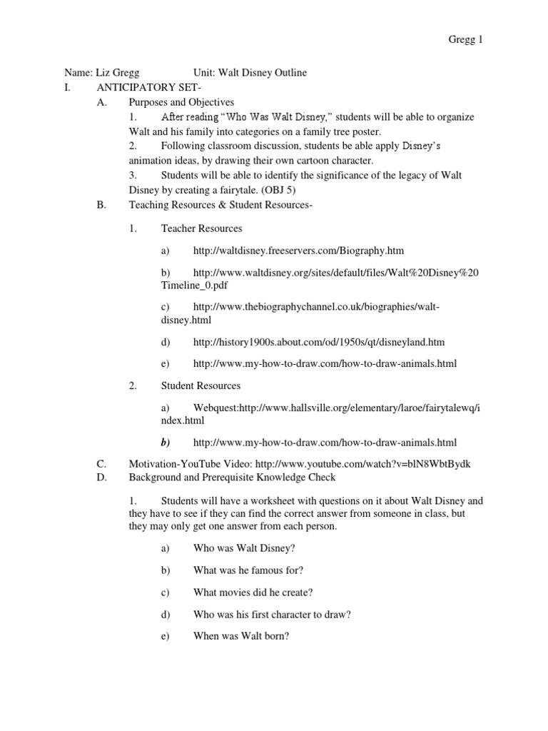 Walt Disney Outline | PDF | Walt Disney | The Walt Disney Company