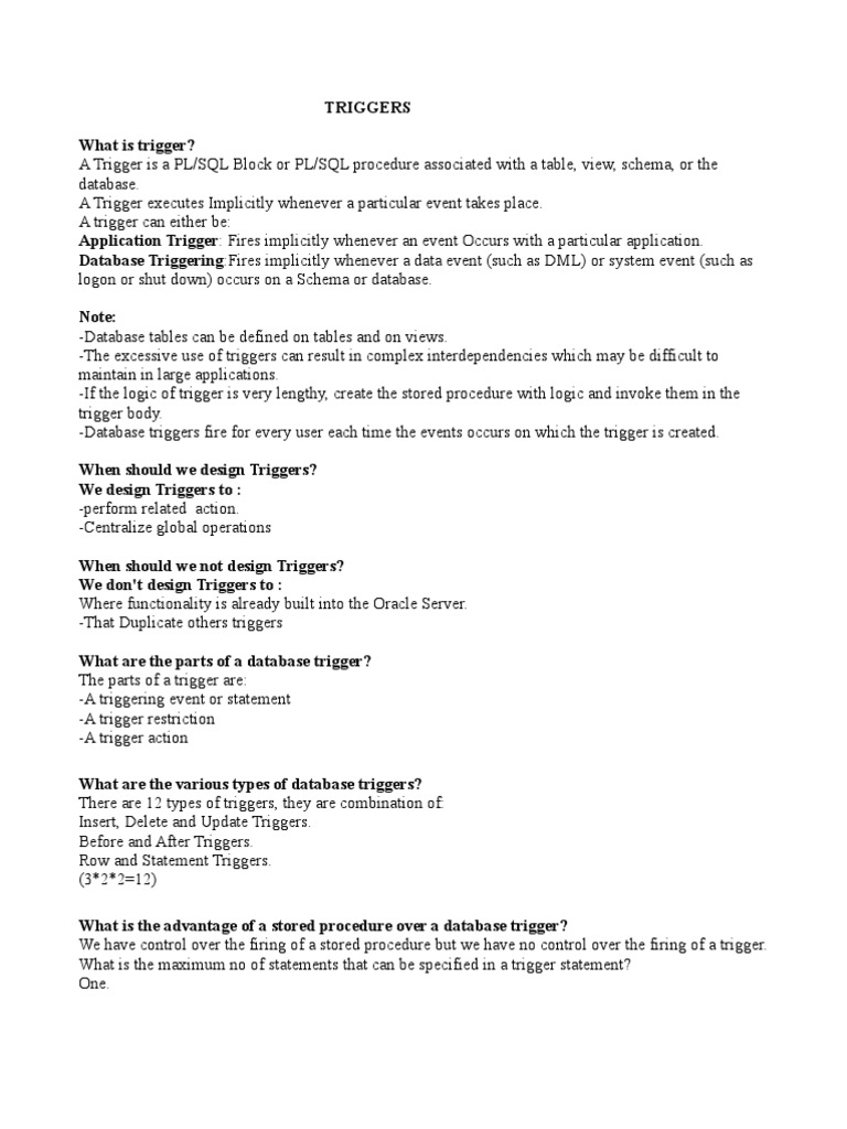 Triggers | PDF | Pl/Sql | Oracle Database Triggers | PDF | Pl/Sql | Oracle Database