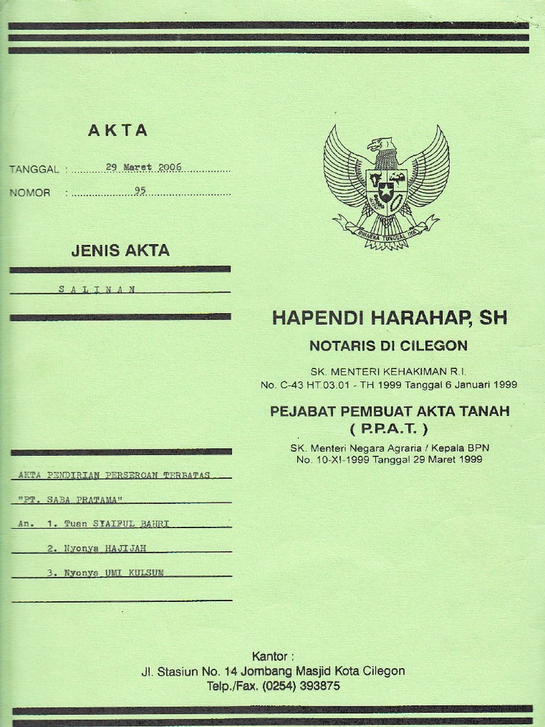 Akta Pendirian PT Saba Pranama | PDF | Sains & Matematika