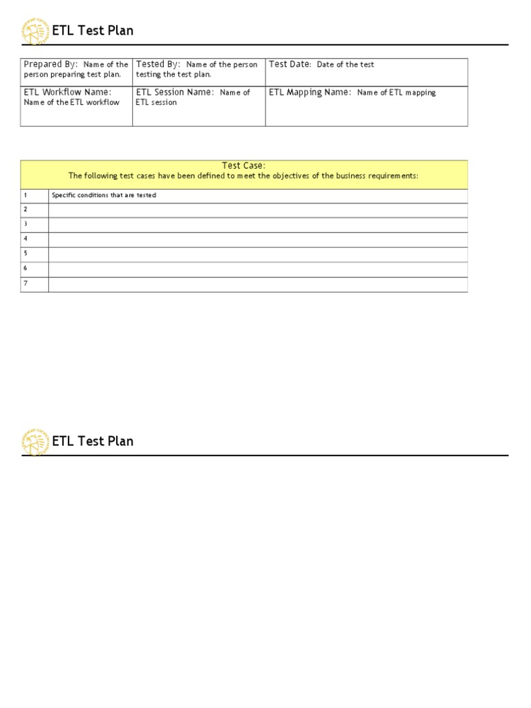 ETL Test Plan Template With Descriptions | PDF