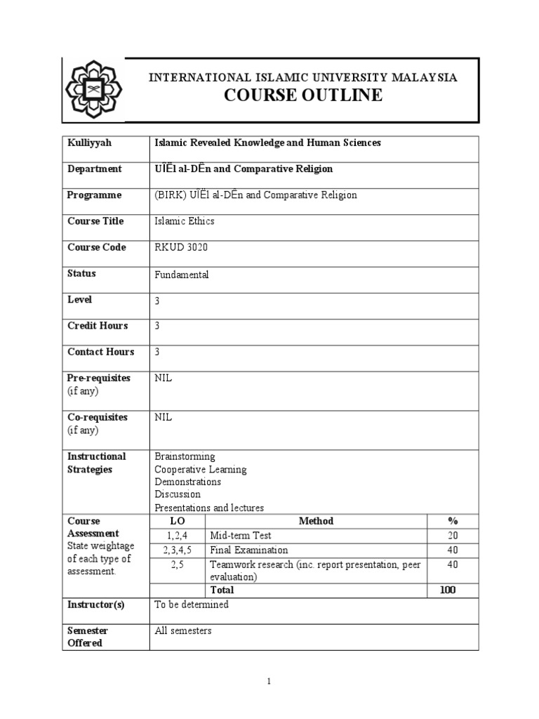 RKUD 3020 Islamic Ethics | PDF | Axiology | Psychological Attitude
