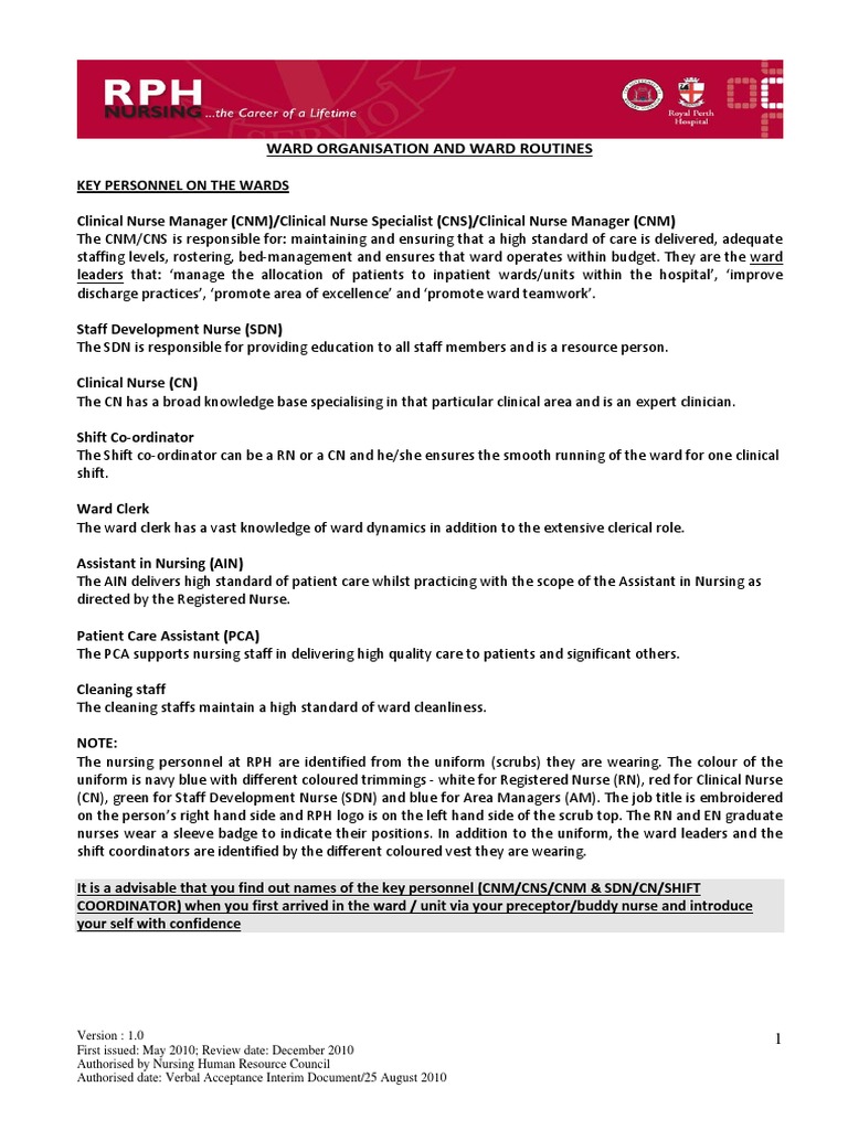 NE2.1 Ward Routines | Download Free PDF | Nursing | Patient