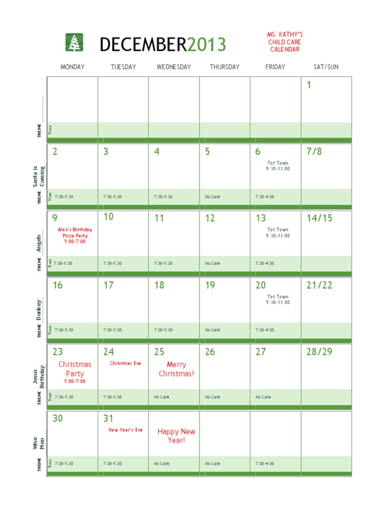 December 2013 Child Care Calendar | PDF | Cooking, Food & Wine | Home ...