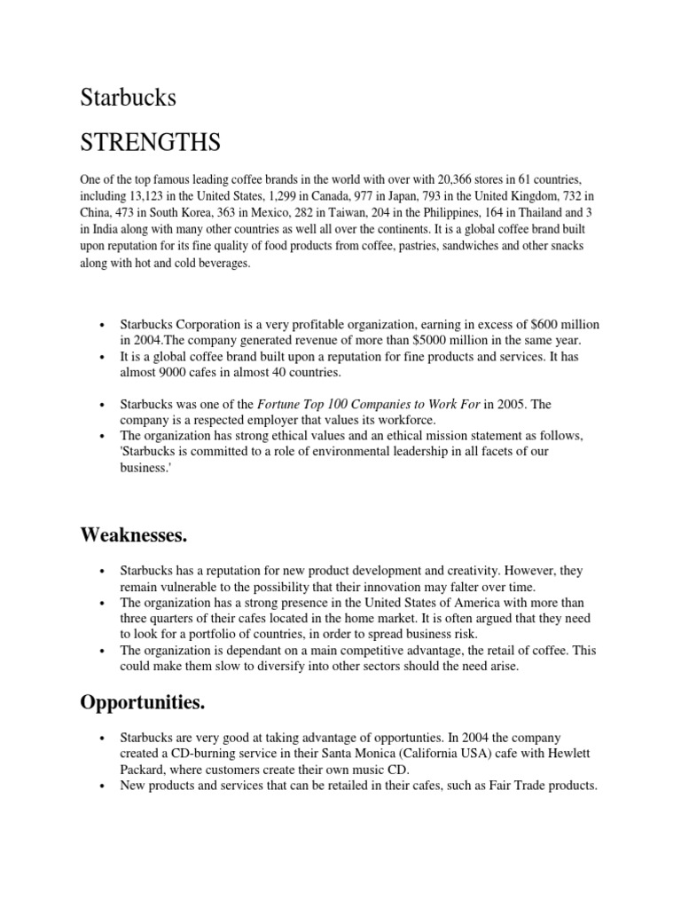 Starbucks SWOT Analysis | PDF | Starbucks | Coffee