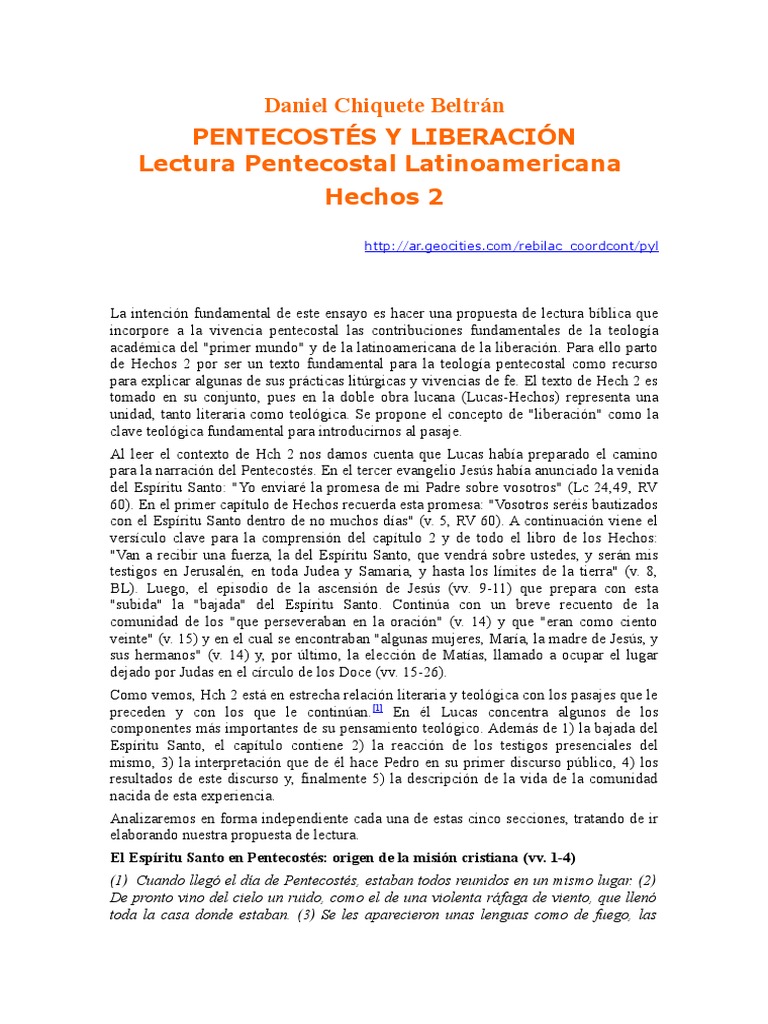 Chiquete, Daniel - Pentecostes y Liberacion, Hechos 2 | PDF | Salvación ...
