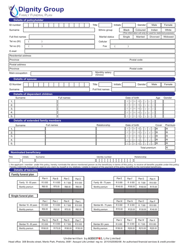 Dignity Group Application Form | PDF | Insurance Policy | Insurance
