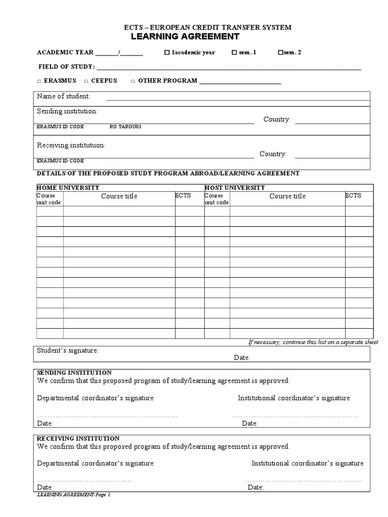 Learning Agreement: Ects - European Credit Transfer System | PDF | Career & Growth
