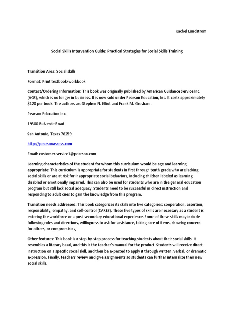 Social Skills Intervention | PDF | Social Skills | Curriculum
