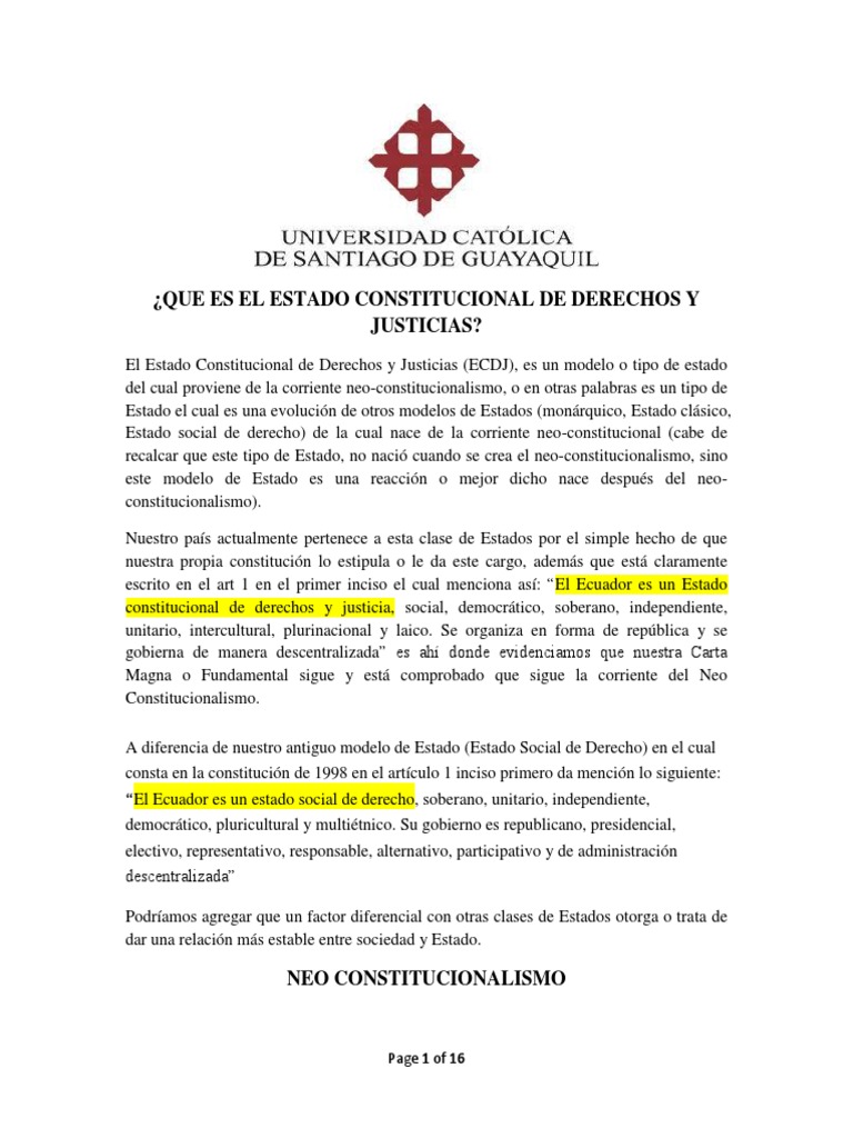 Que Es El Estado Constitucional de Derechos y Justicias | PDF ...