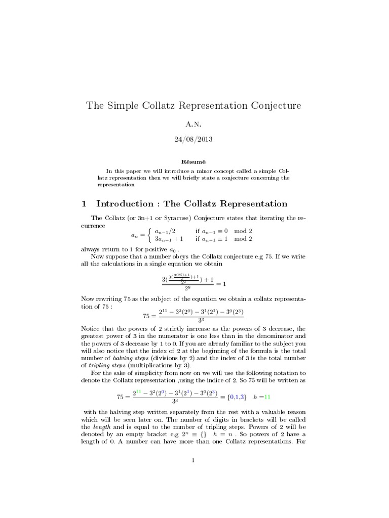 Collatz Representation Conjecture | PDF | Number Theory | Numbers