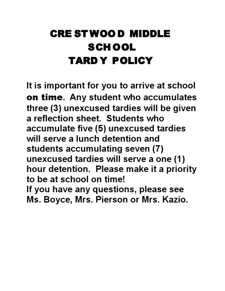 Tardy Policy | PDF | Wellness
