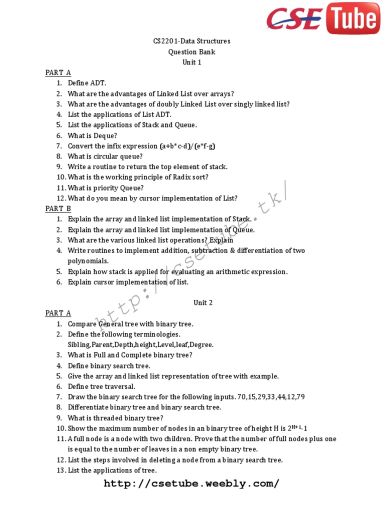 Cs2201 Data Structures | PDF | Algorithms And Data Structures | Combinatorics