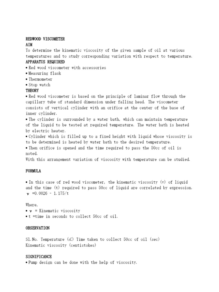 Redwood Viscometer: Viscosity Measurement | PDF