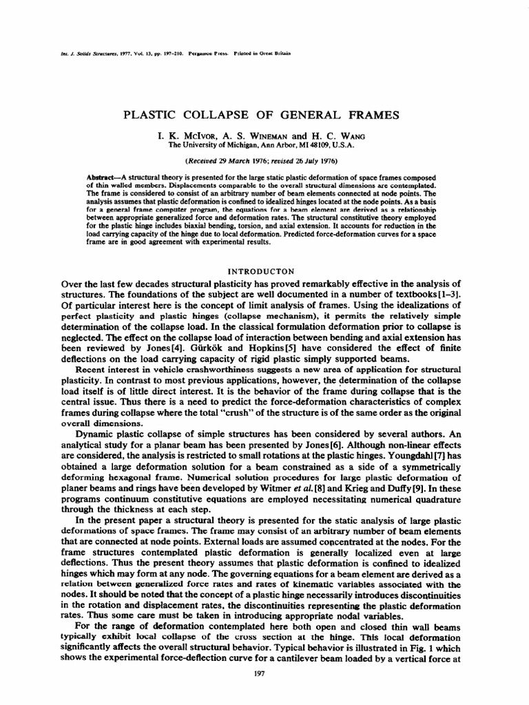 Plastic Collapse of General Frames: Mcivor, A. S. Wineman Wang | PDF ...