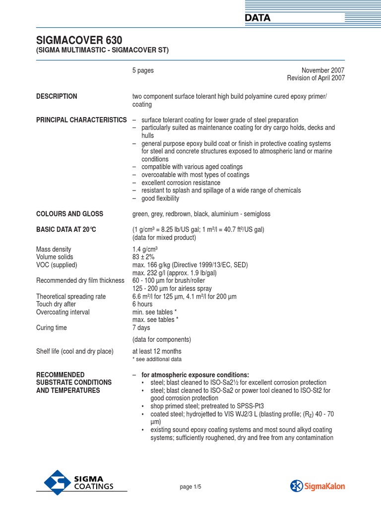 7430 - Sigmacover 630 | PDF | Paint | Epoxy