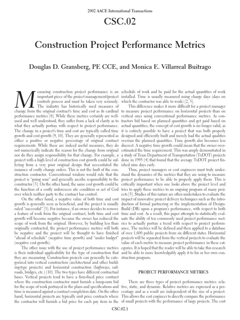Construction Project Performance Metrics | PDF | Correlation And Dependence | Percentage