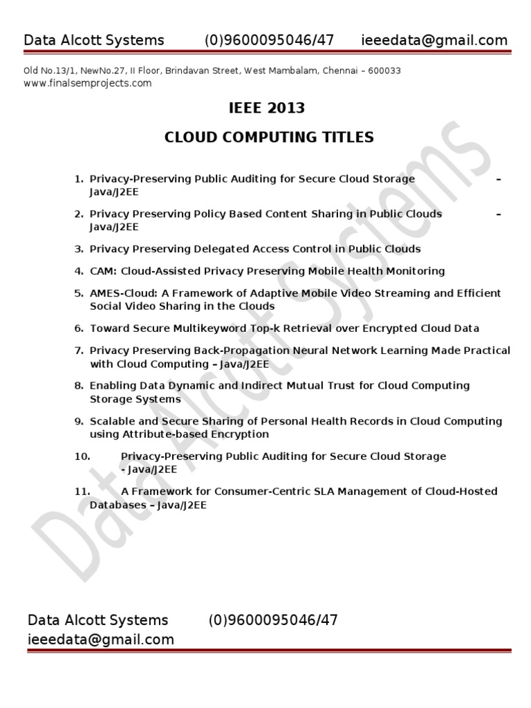 Cloud Computing Project Titles List | PDF