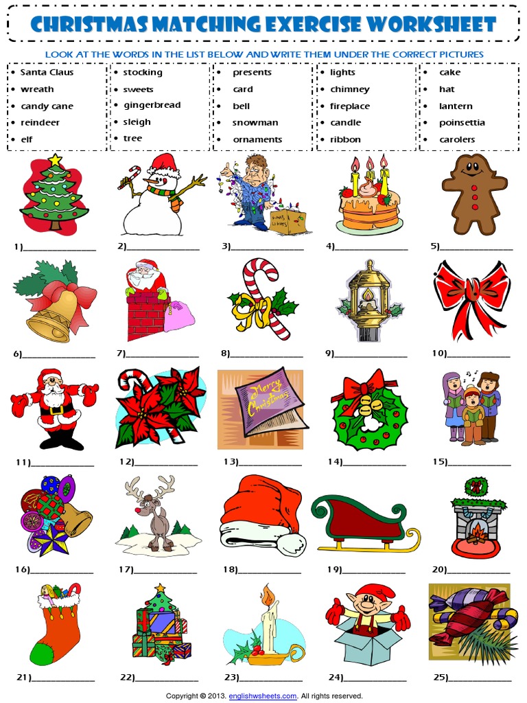 Christmas Vocabulary Matching Exercise Worksheet | PDF | Teaching ...