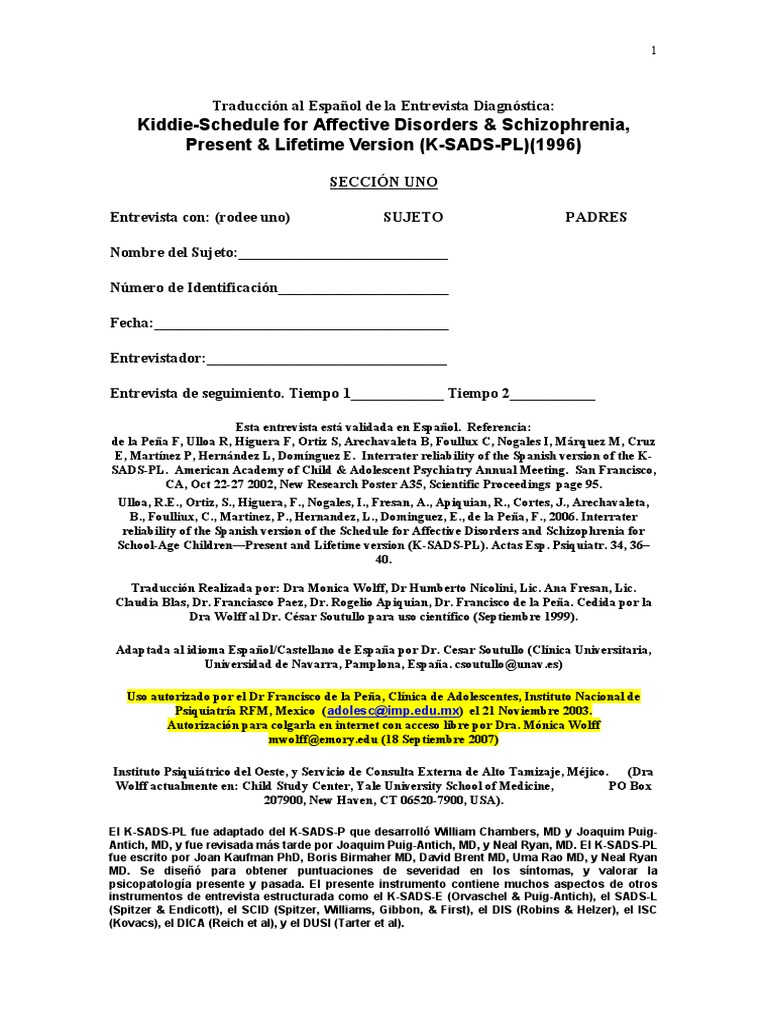 2.5. Entrevista Diagnóstica K-Sads-Pl Completa | PDF