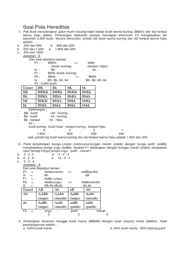 Soal Pola Hereditas 1 | PDF | Metode & Bahan Ajar
