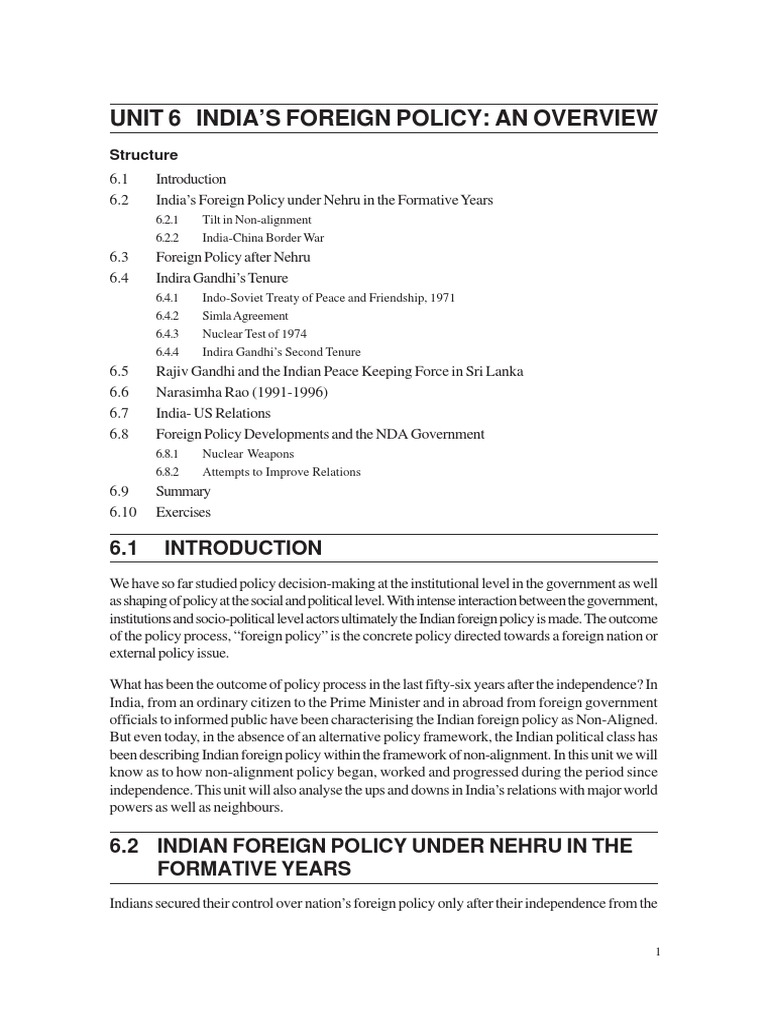 6 India's Foreign Policy An Overview | PDF