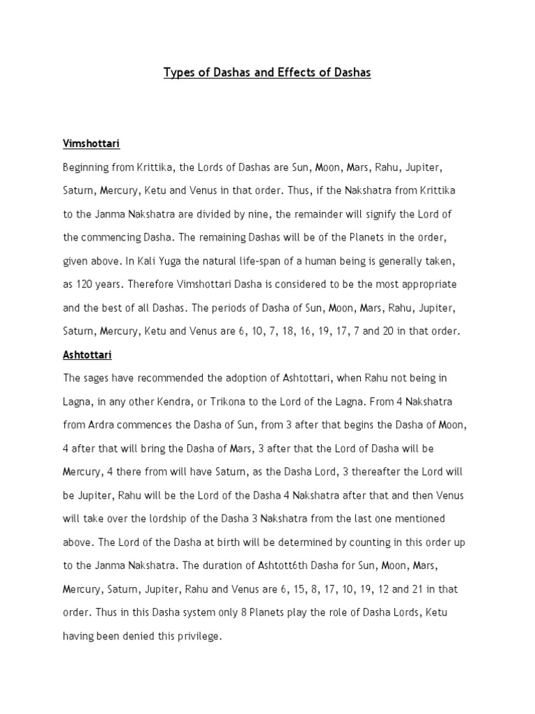 Overview of Dasha Types in Astrology | PDF | Esoteric Cosmology | Occult