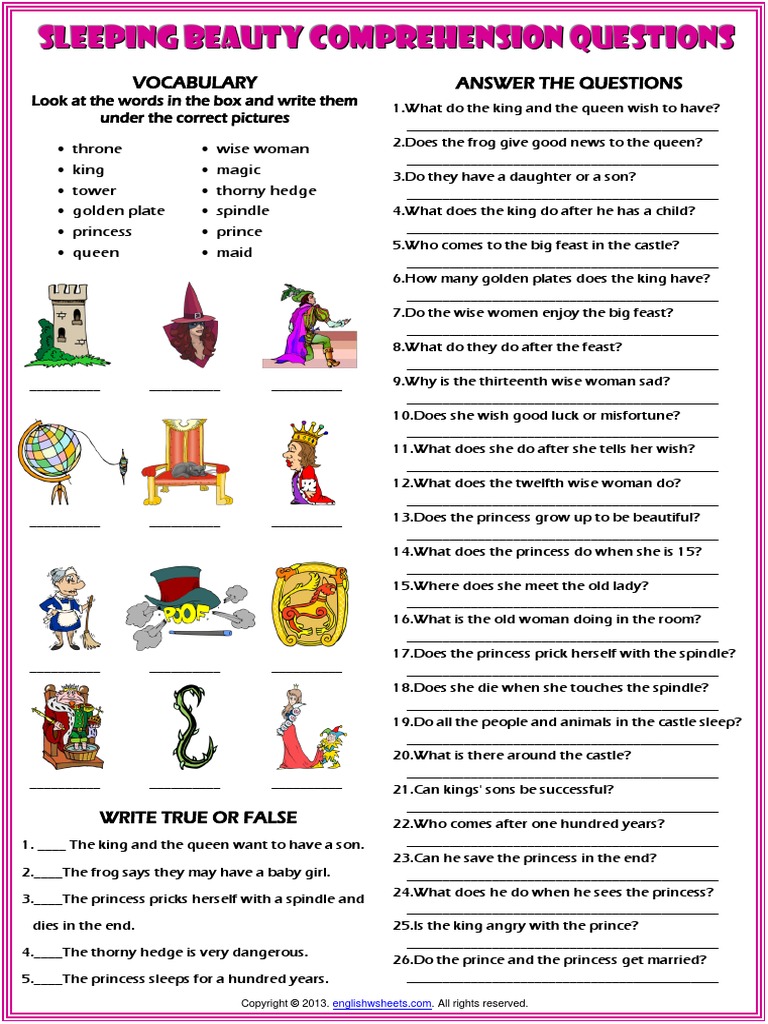 Sleeping Beauty Fairy Tale Comprehension Questions | PDF