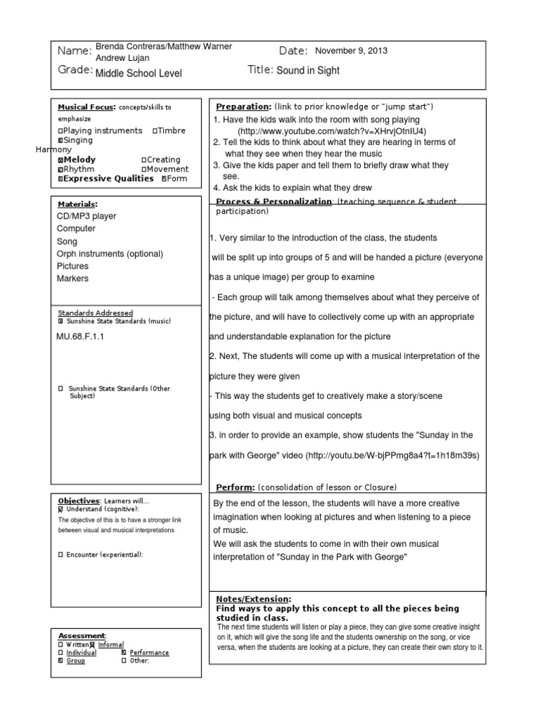 Music and Visual Art Integration Lesson | PDF | Psychological Concepts ...