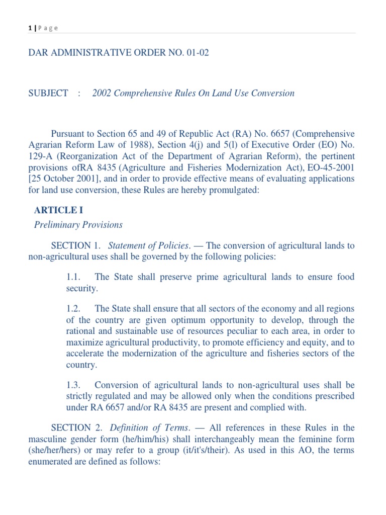 Dar Administrative Order No. 1 Series of 2002 | Resource | Agriculture ...