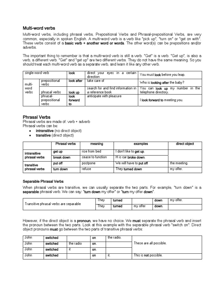 21 Multi-Word Verbs Classification and Exercises | PDF | Verb | Preposition And Postposition