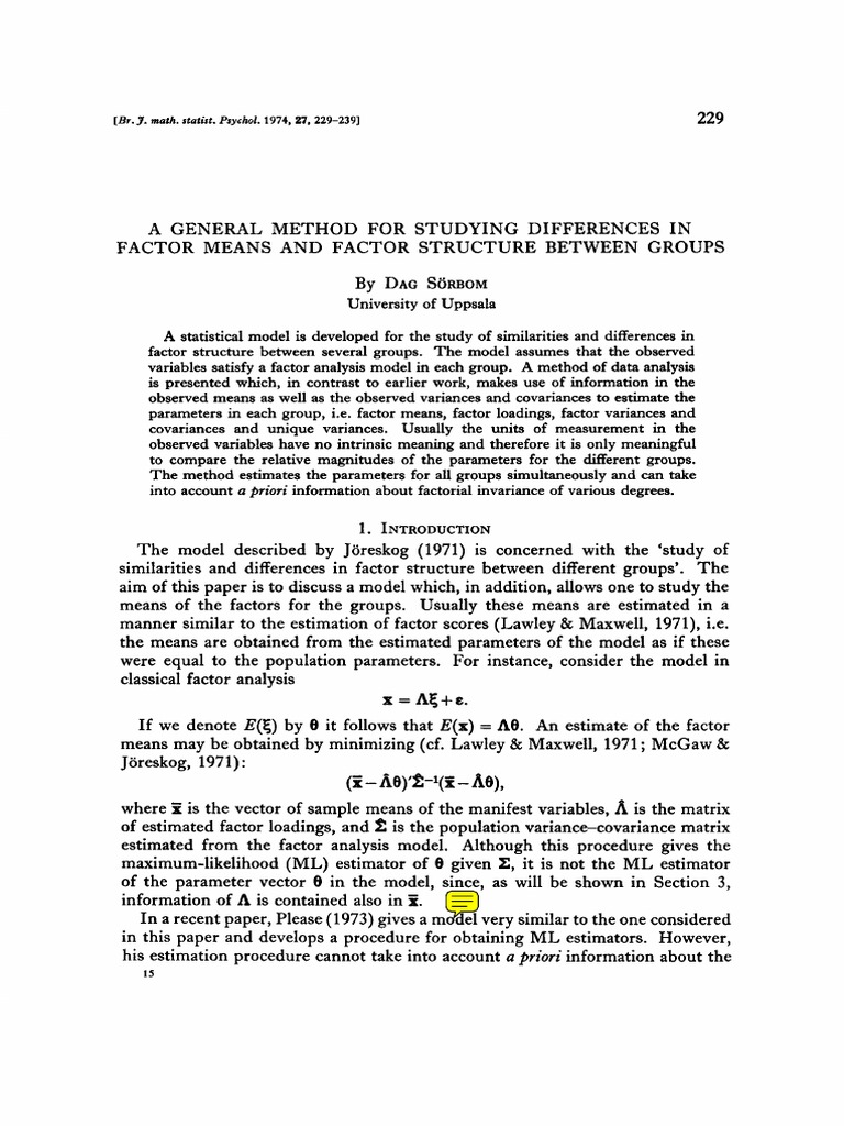 Sorbom, Dag (1974) | PDF | Degrees Of Freedom (Statistics) | Factor ...