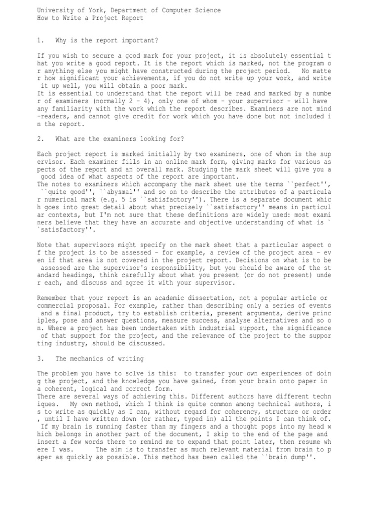 Writing a Project Report Guide | PDF | Citation | Thesis