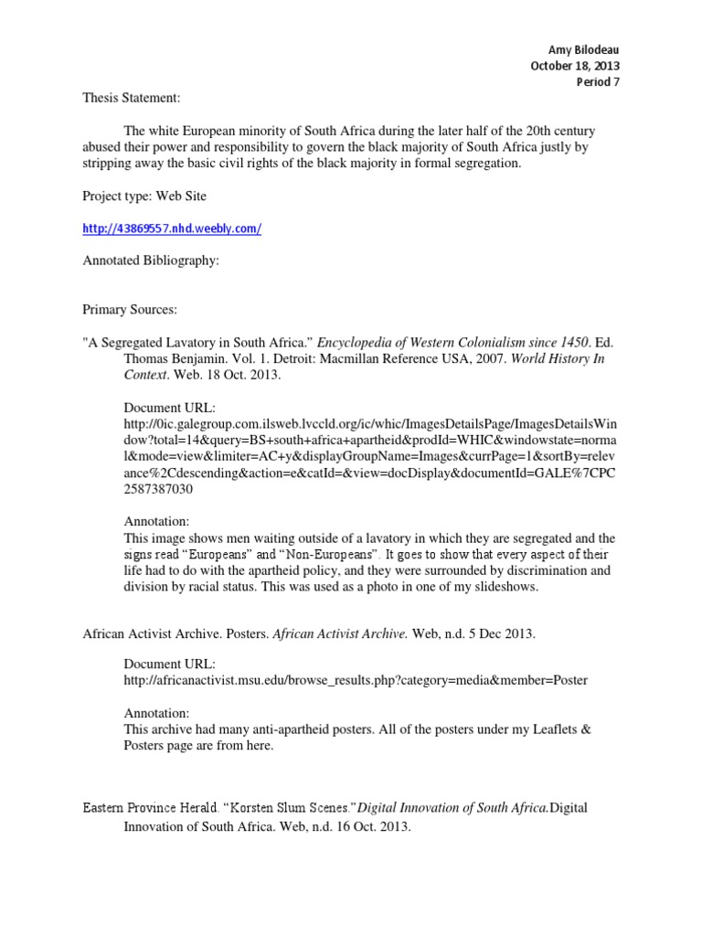 NHD Bibliography | PDF | Apartheid | Nelson Mandela