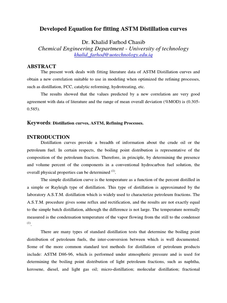 ASTM Distillation Curve Dr. Khalid Farhod | PDF | Distillation | Experiment