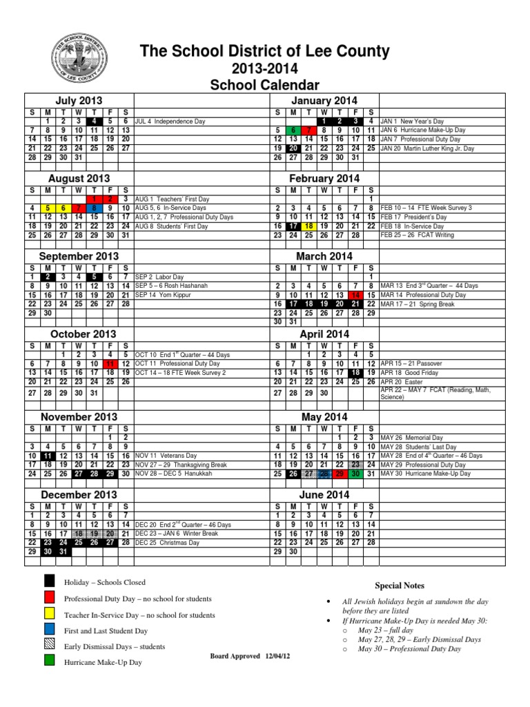 Lee County School Calendar 2013-14 | PDF