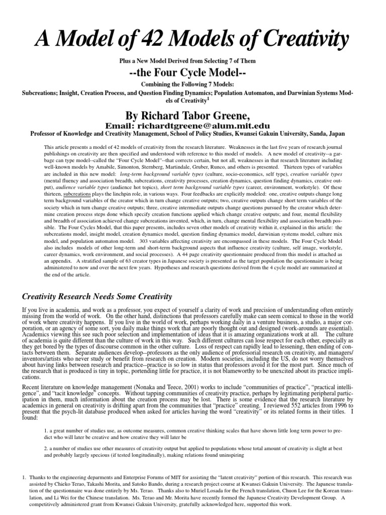 42 Models of Creativity | Creativity | Expert