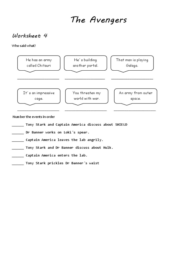 The Avengers: Worksheet 4 | PDF