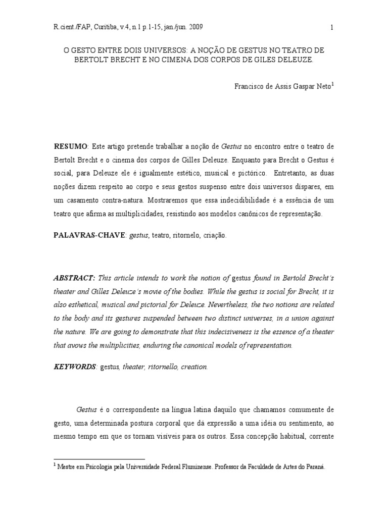 O Gesto Entre Dois Universos A Noção de Gestus No Teatro de Bertolt ...