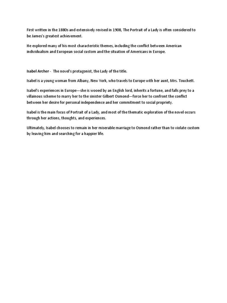 Isabel Archer in The Portrait of a Lady | PDF